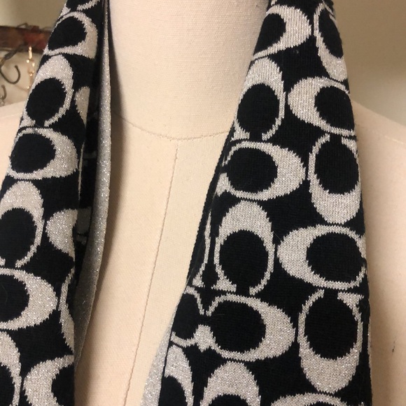 Coach | Accessories | Coach Silver And Black Thin Wool Scarf | Poshmark
